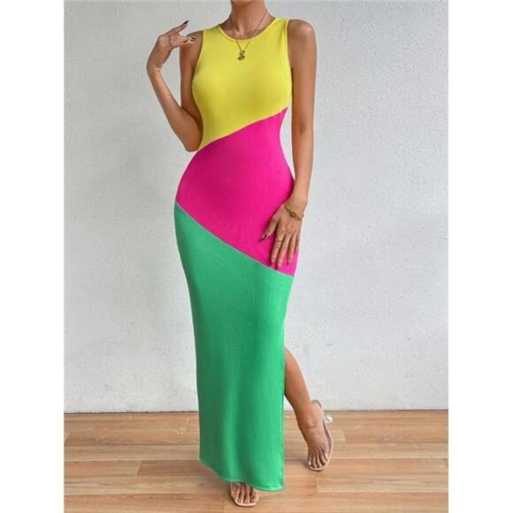 A Classy Chic Boutique | Dresses | Colorblock Split Thigh Tank Dress ...